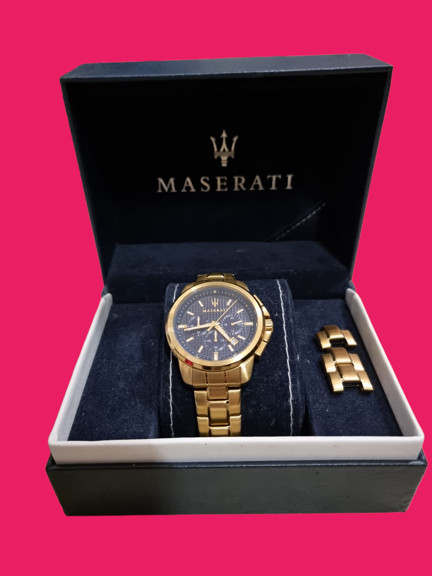 RELOJ PULSERA CUARZO CABALLERO MASERATI 52983 DORADO ESFERA AZUL – Nolotire