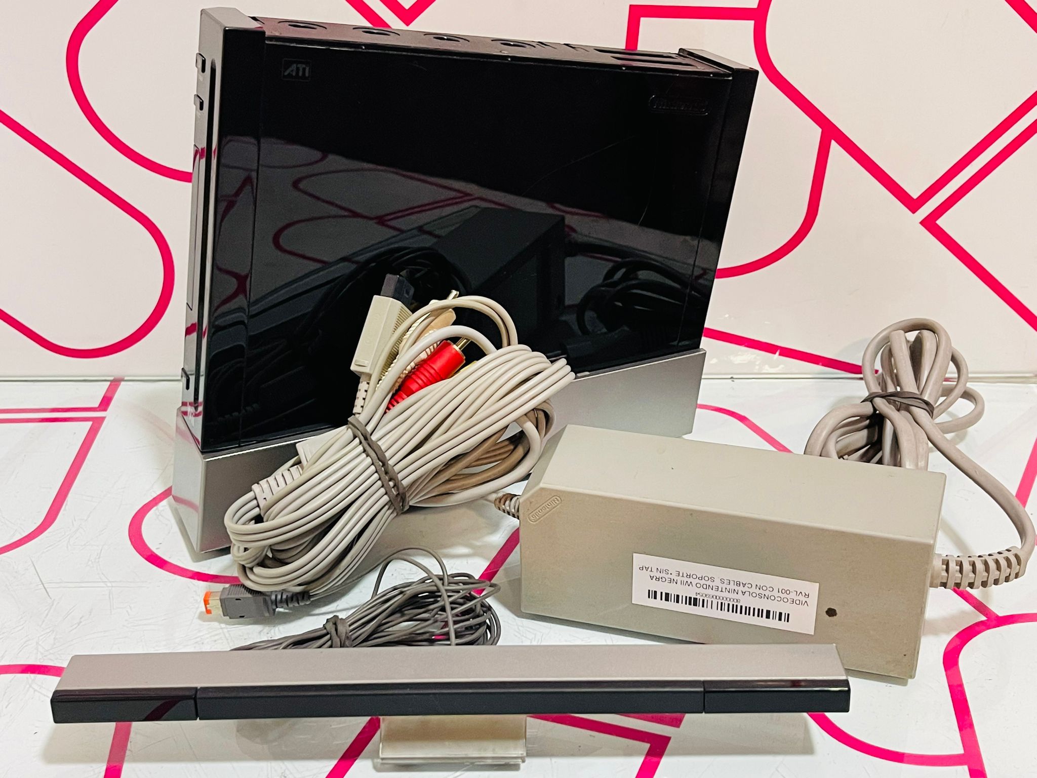 VIDEOCONSOLA NINTENDO WII NEGRA RVL-001 CON CABLES, SOPORTE *SIN TAPA Y ...
